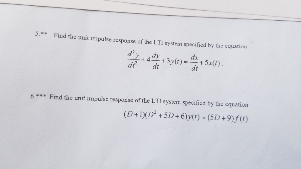 Solved 5.** Find the unit impulse response of the LTI system | Chegg.com