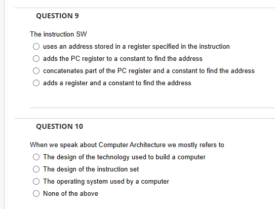 Solved QUESTION 9 The instruction SW uses an address stored | Chegg.com