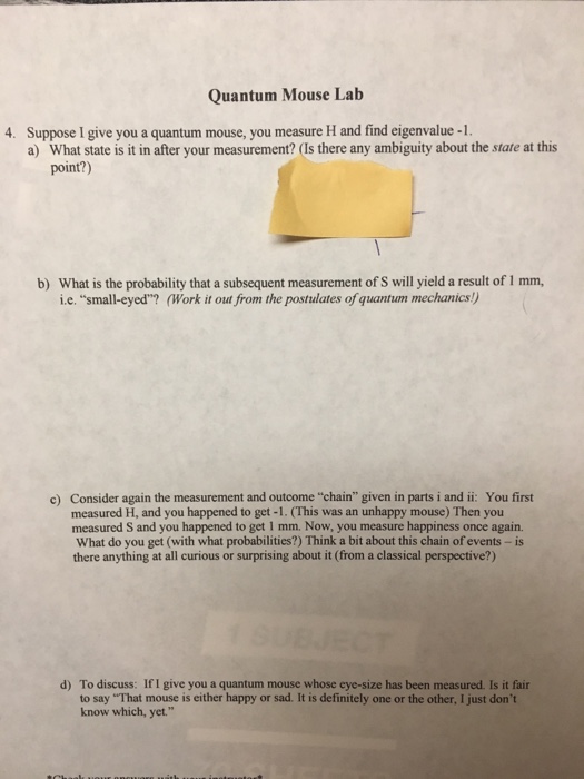 Solved Quantum Mouse Lab 4. Suppose I give you a quantum | Chegg.com