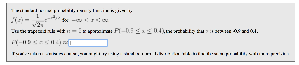 Solved The standard normal probability density function is | Chegg.com