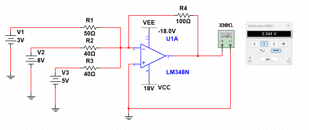 Summing Amplifier Circuit Procedure 1 Simulation