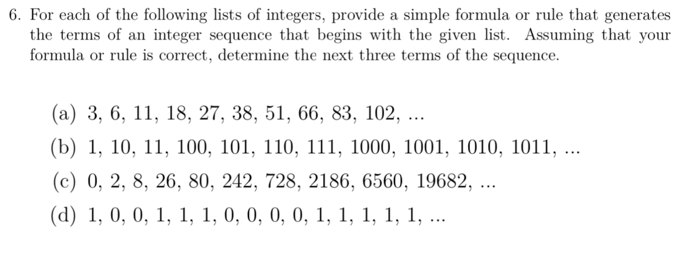 Solved 6. For each of the following lists of integers, | Chegg.com