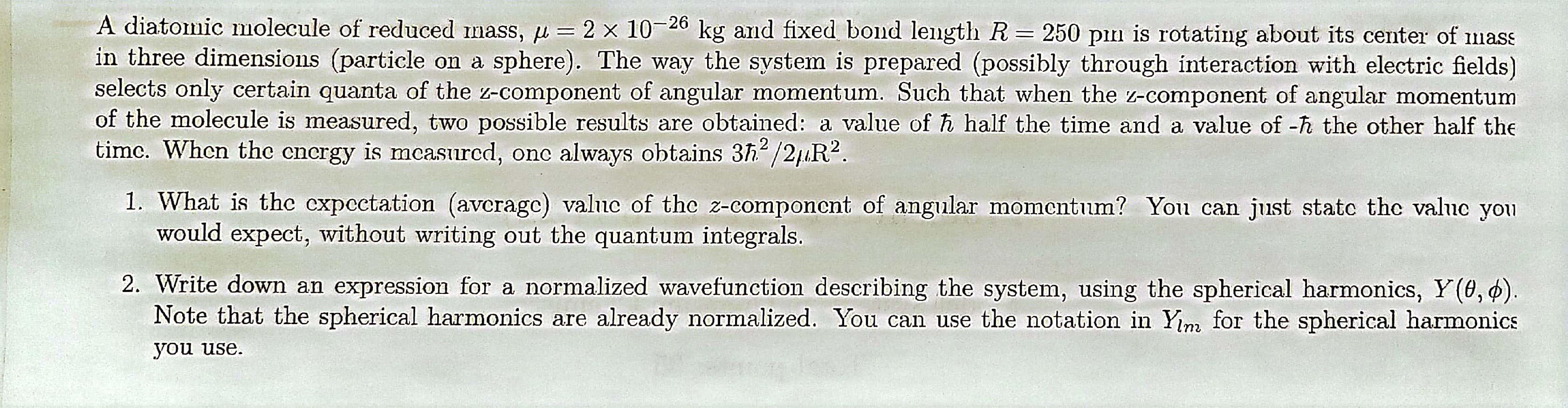 Solved = A diatomic molecule of reduced mass, y = 2 x 10-26 | Chegg.com