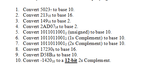 Solved 1 1. Convert 50237 to base 10. 2. Convert 21310 to | Chegg.com