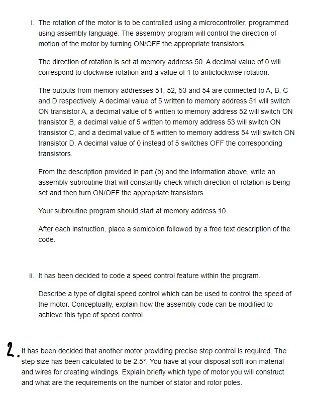 Solved i. ﻿The rotation of the motor is to be controlled | Chegg.com