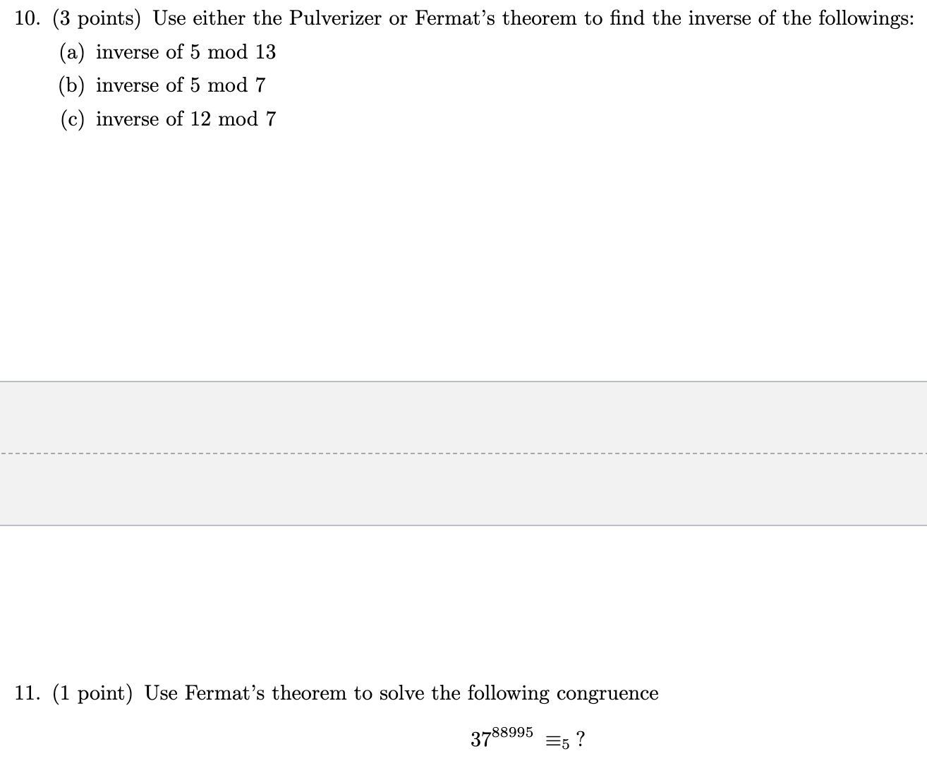 Solved (3 ﻿points) ﻿Use either the Pulverizer or Fermat's | Chegg.com