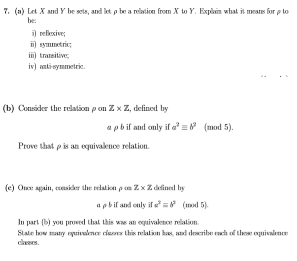 Solved 7. (a) Let X and Y be sets, and let ρ be a relation | Chegg.com