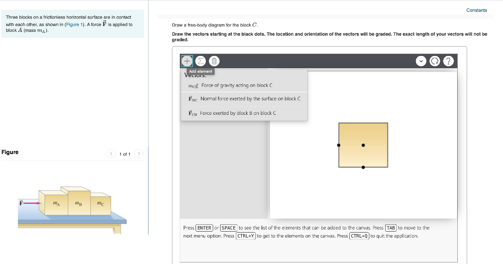 Solved Constants Three blocks on a frictionless horizontal | Chegg.com