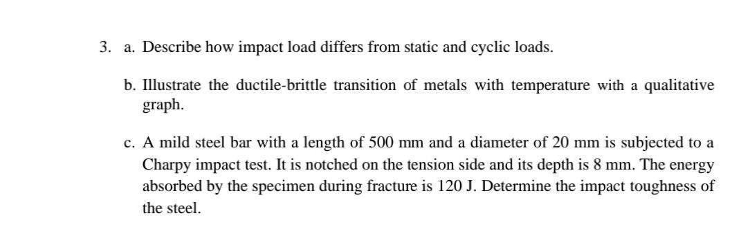 Solved 3. a. Describe how impact load differs from static | Chegg.com