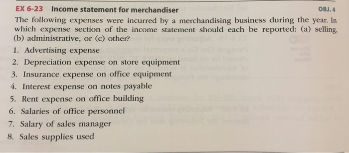 Solved EX 6-23 Income statement for merchandiser OBJ.4 The | Chegg.com