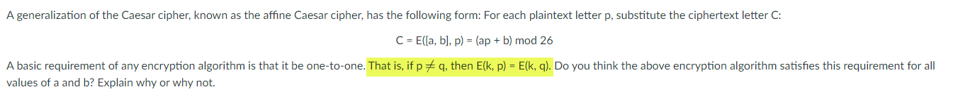 Solved A generalization of the Caesar cipher, known as the | Chegg.com