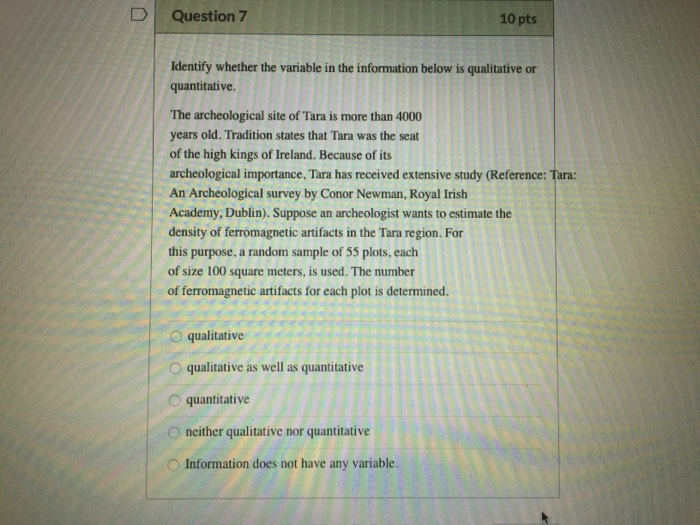 Solved DQuestion 7 10 pts Identify whether the variable in | Chegg.com