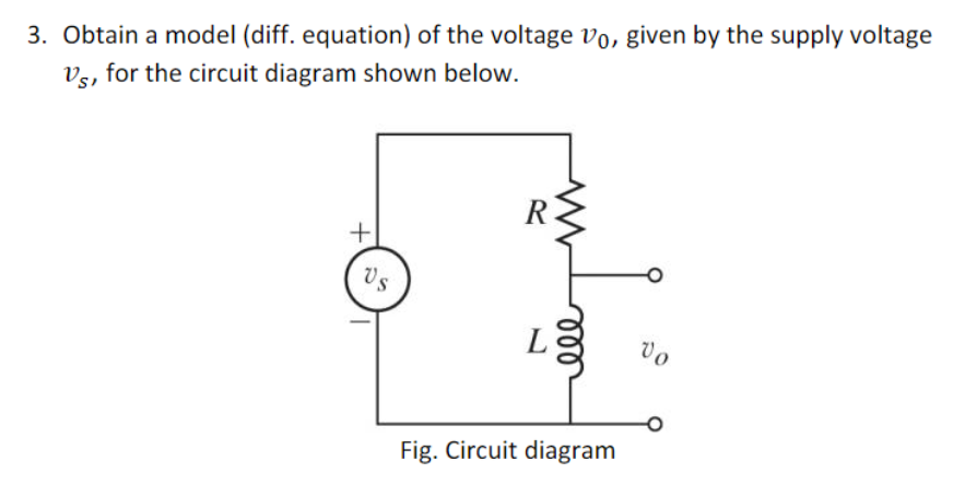 Solved 3. Obtain a model (diff. equation) of the voltage v0, | Chegg.com