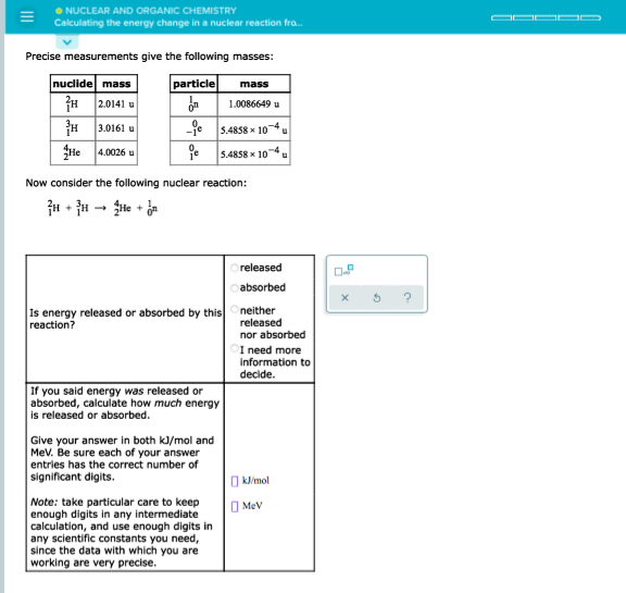 Solved NUCLEAR AND ORGANIC CHEMISTRY Calculating the energy | Chegg.com