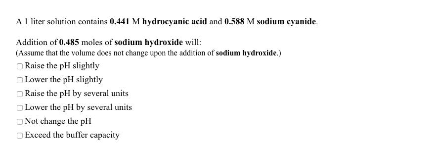 Solved A 1 liter solution contains 0.441 M hydrocyanic acid | Chegg.com