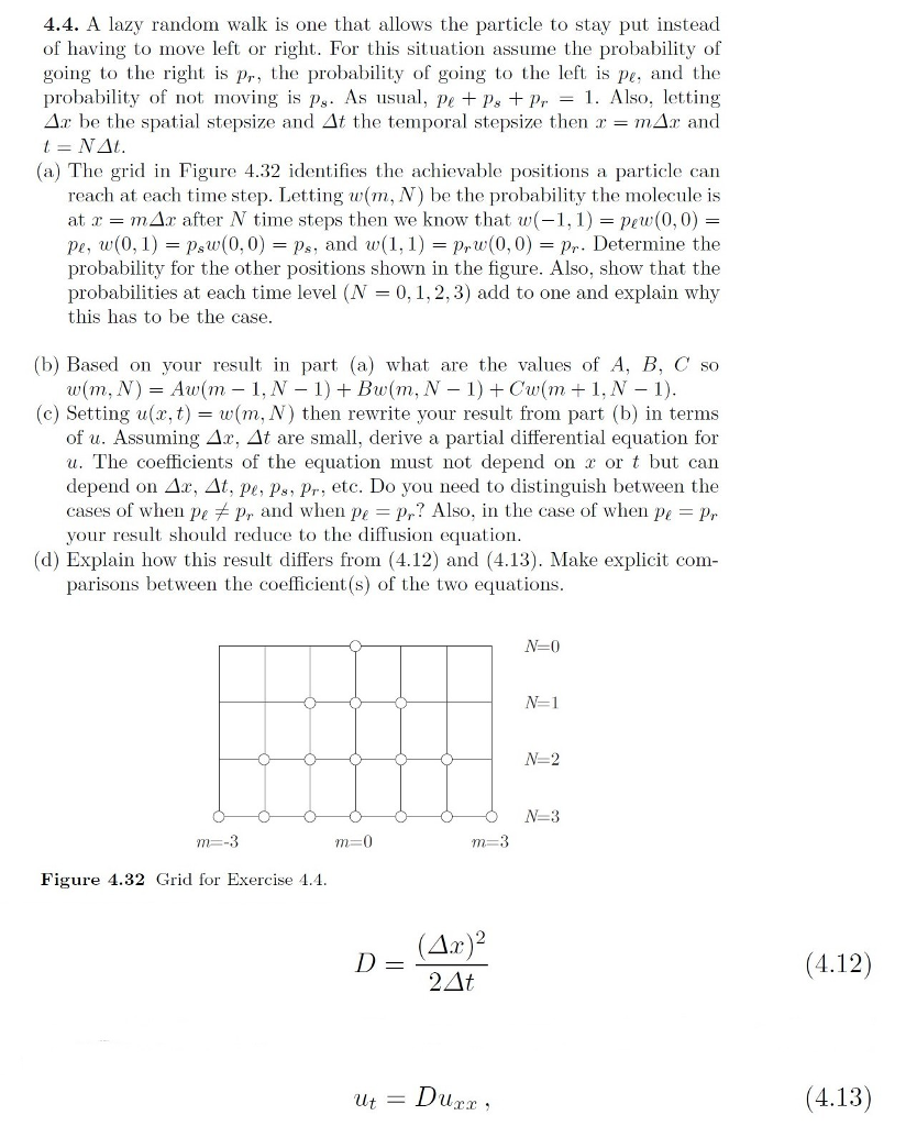 4.4. A lazy random walk is one that allows the | Chegg.com