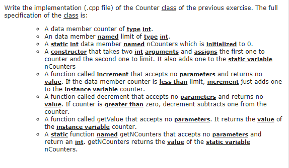 Solved Write the implementation (.cpp file) of the Counter | Chegg.com