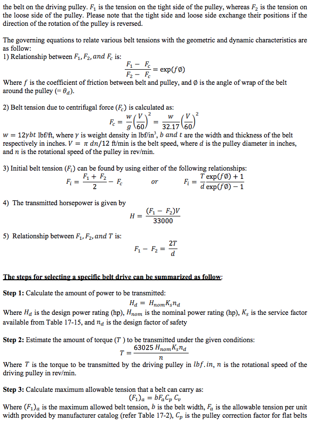 Problem #1: Design of Flat-belt Drives The figure | Chegg.com