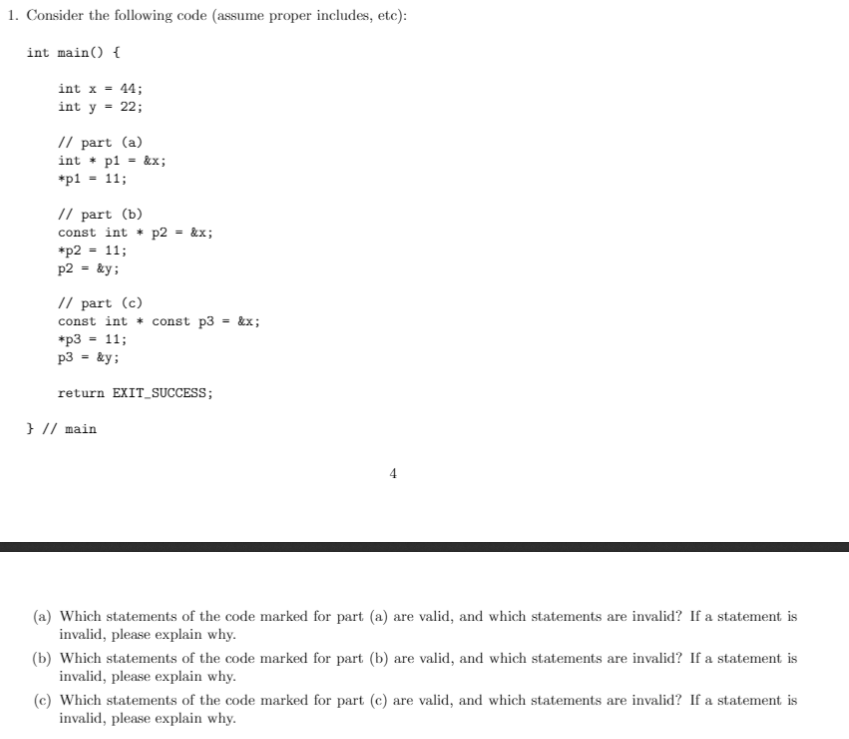 Solved 1. Consider the following code (assume proper | Chegg.com