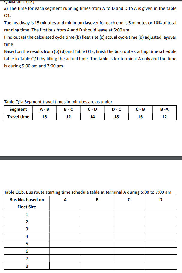 Solved Question (10) a) The time for each segment running | Chegg.com