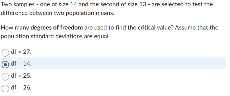 Solved Two samples - one of size 14 and the second of size | Chegg.com