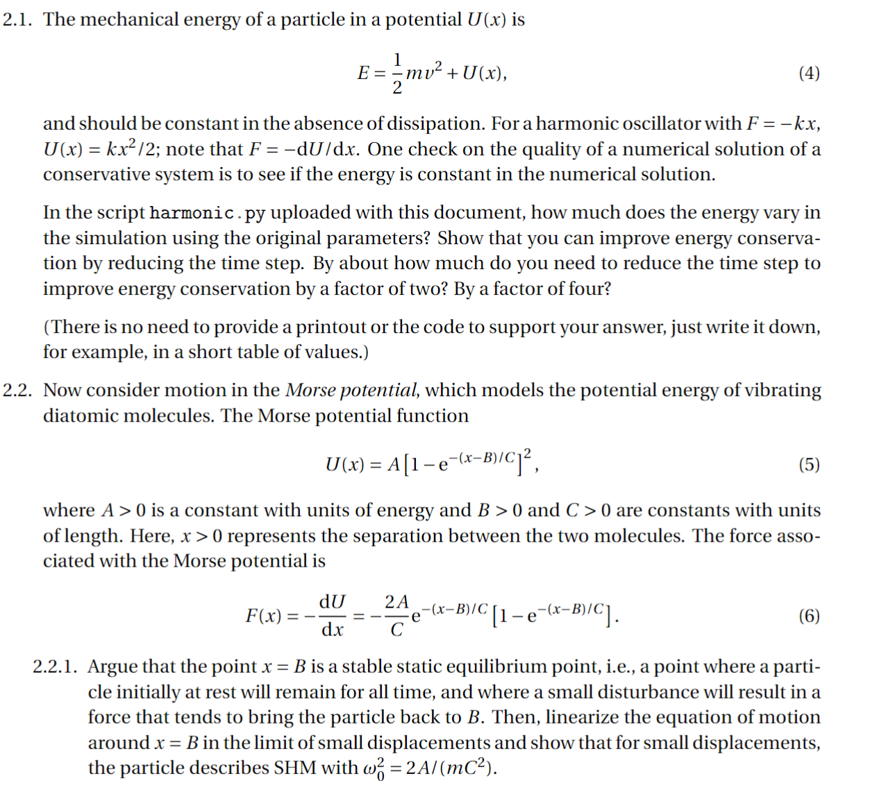 Solved 2.1. The mechanical energy of a particle in a | Chegg.com