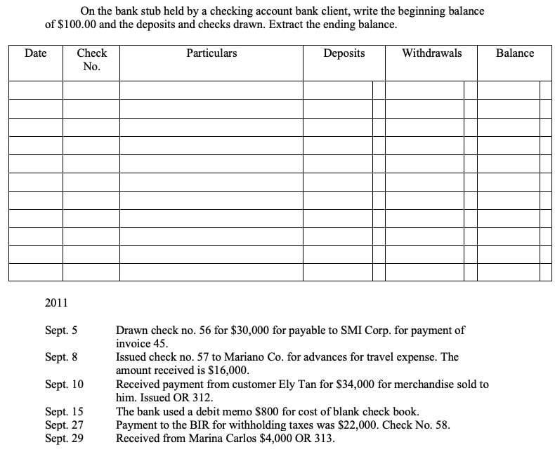 Solved On the bank stub held by a checking account bank | Chegg.com