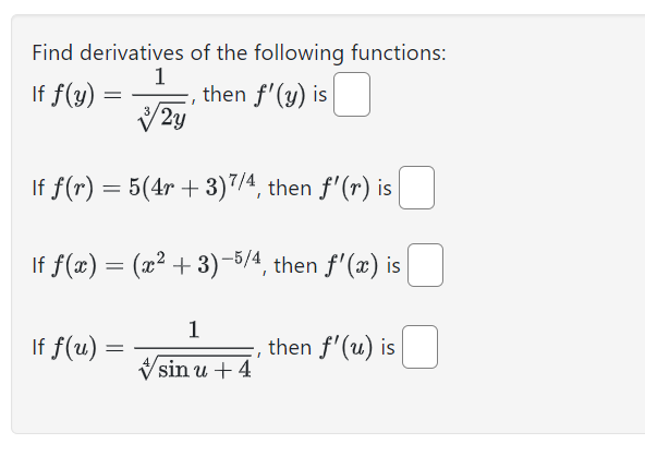 Solved Find derivatives of the following functions: If | Chegg.com