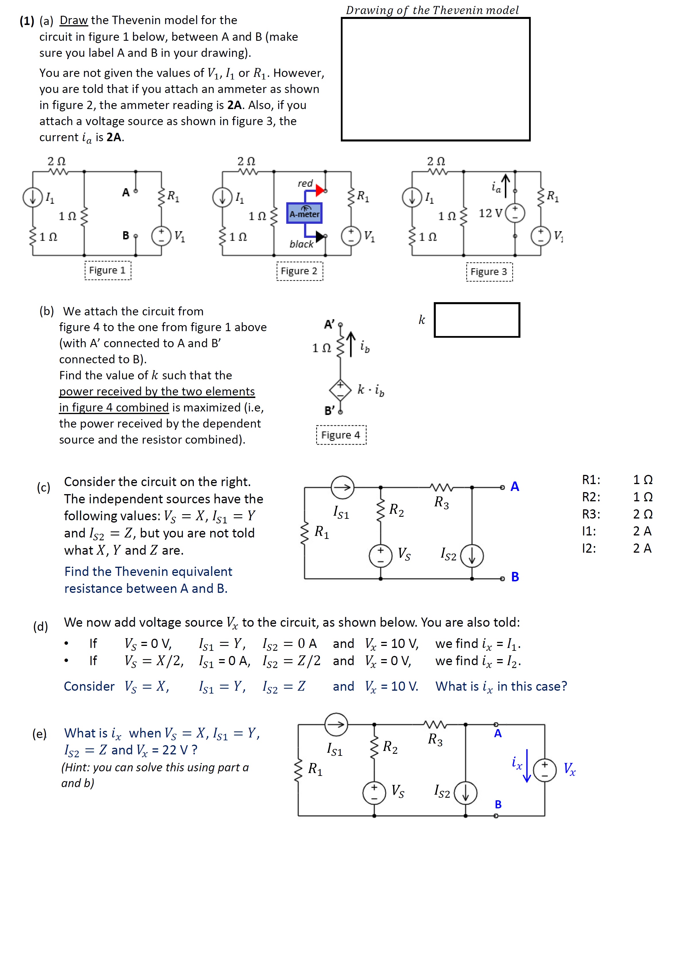 Solved (1) (a) ﻿Draw the Thevenin model for thecircuit in | Chegg.com