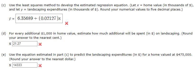 Solved A landscaping company has collected data on home | Chegg.com