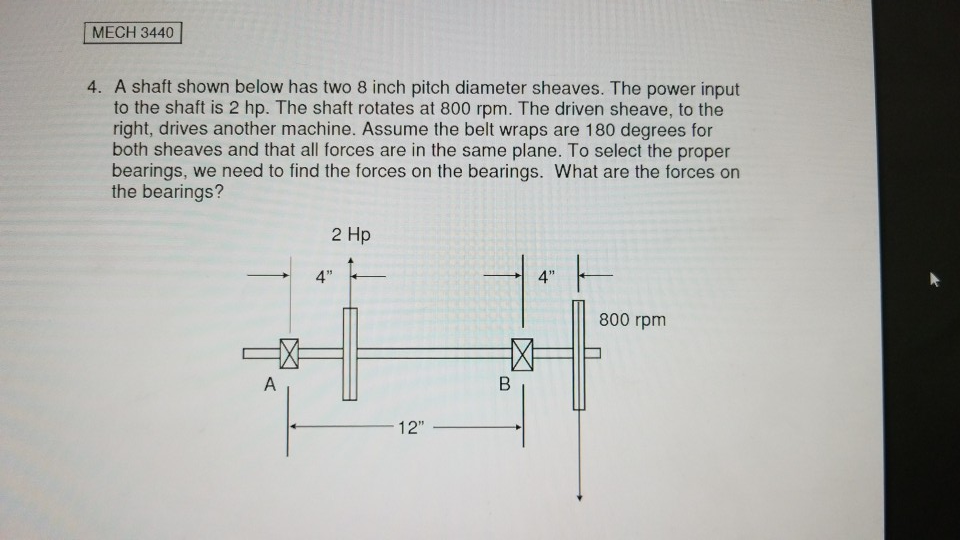 Solved 4. A shaft shown below has two 8 inch pitch diameter | Chegg.com