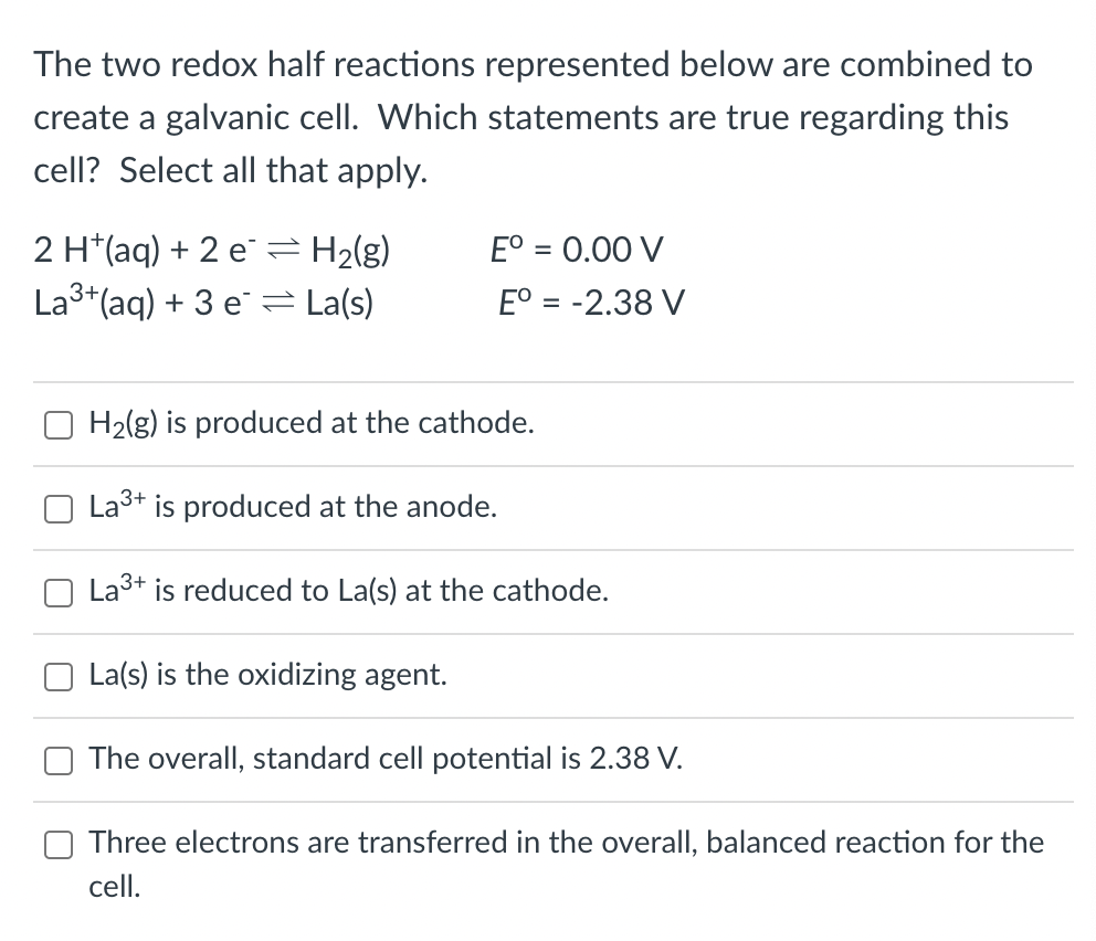 Solved The two redox half reactions represented below are | Chegg.com