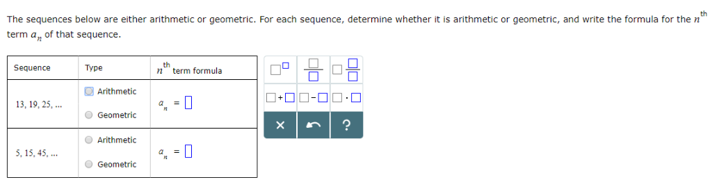 Solved th The sequences below are either arithmetic or | Chegg.com