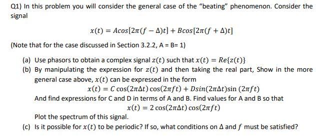 Solved Q1) In this problem you will consider the general | Chegg.com