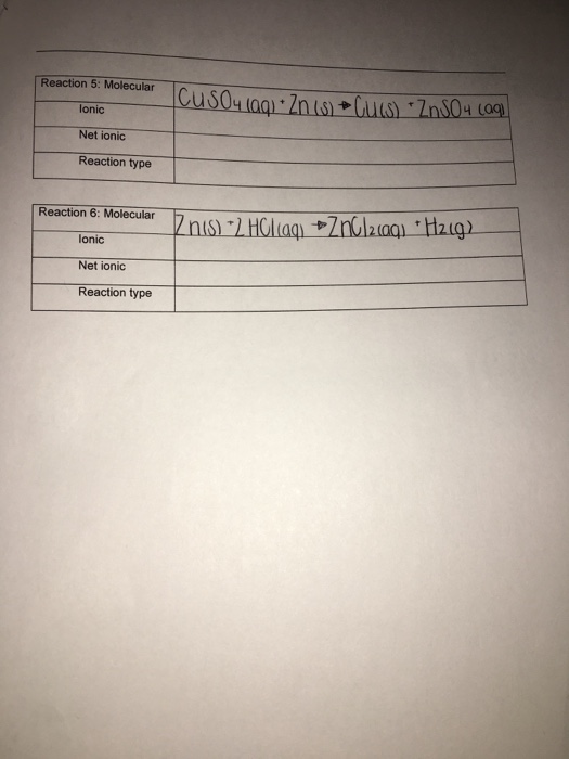 Solved Pre-lab assignment Write the molecular, ionic, and | Chegg.com
