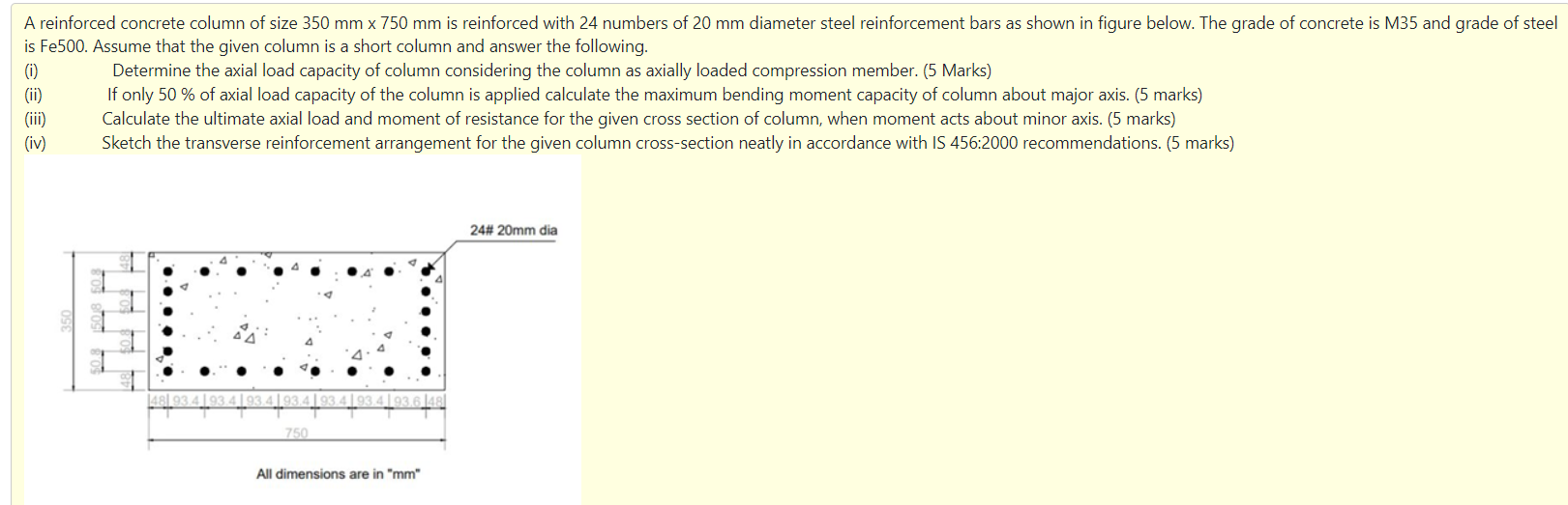 Solved A reinforced concrete column of size 350 mm x 750 mm | Chegg.com