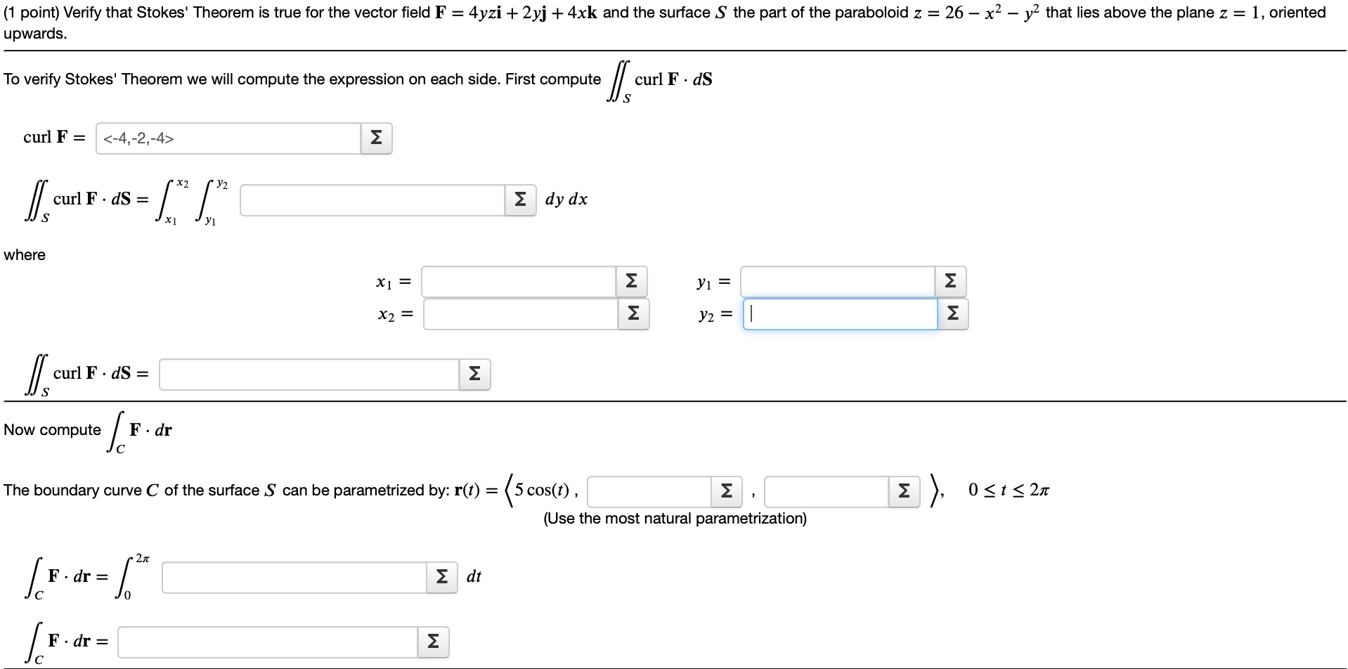 Solved (1 point) Verify that Stokes' Theorem is true for the | Chegg.com