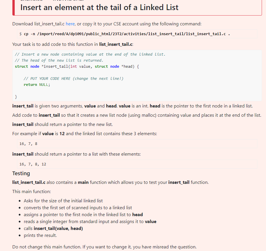 Solved Insert an element at the tail of a Linked List | Chegg.com
