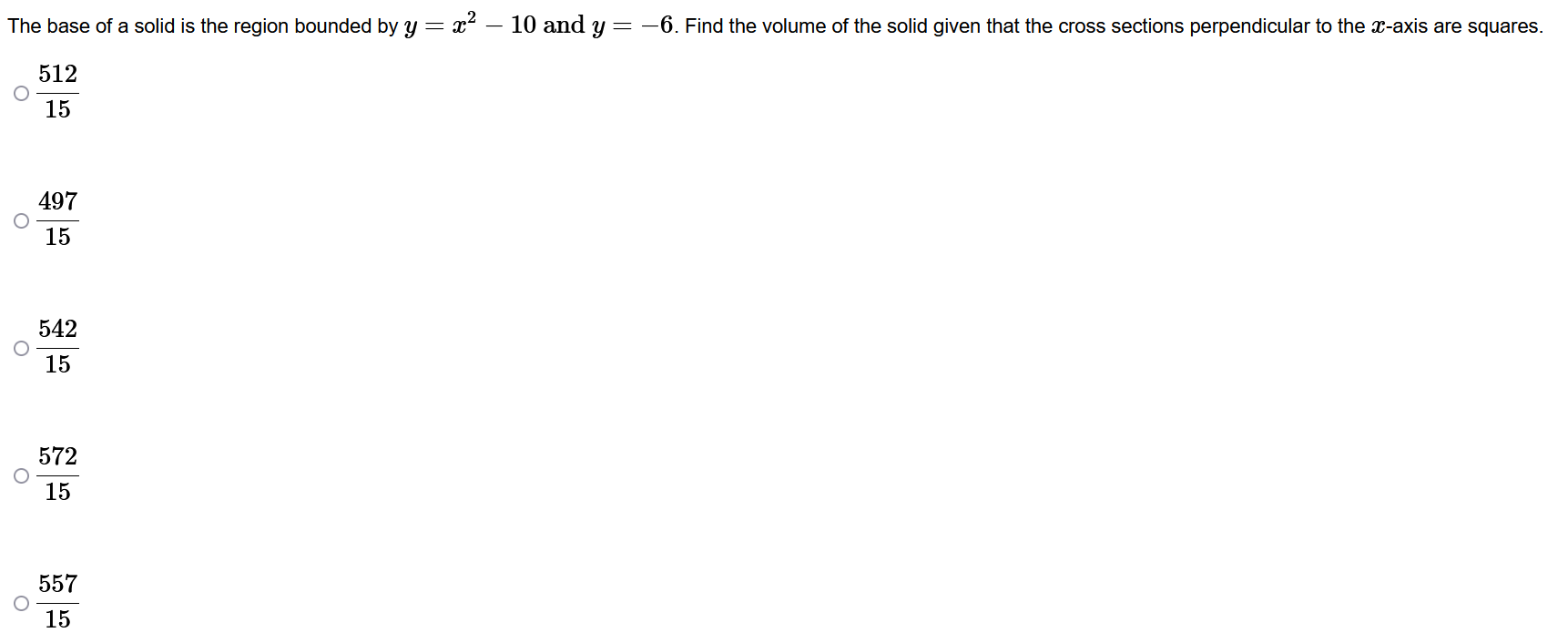 Solved The base of a solid is the region bounded by y=x2-10 | Chegg.com