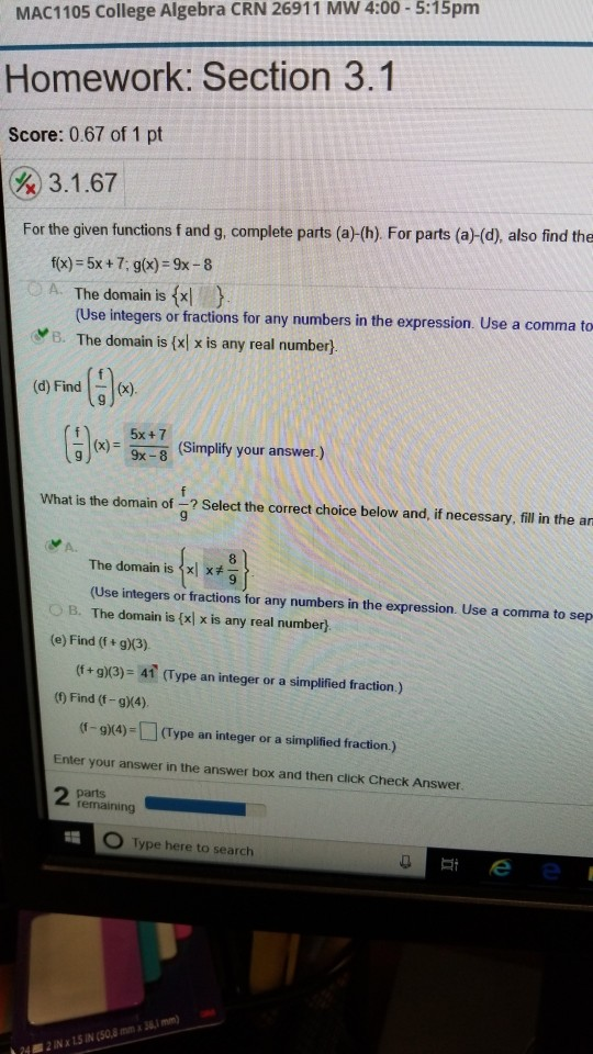 Solved MAC1105 College Algebra CRN 26911 MW 4:00-5:15pm | Chegg.com