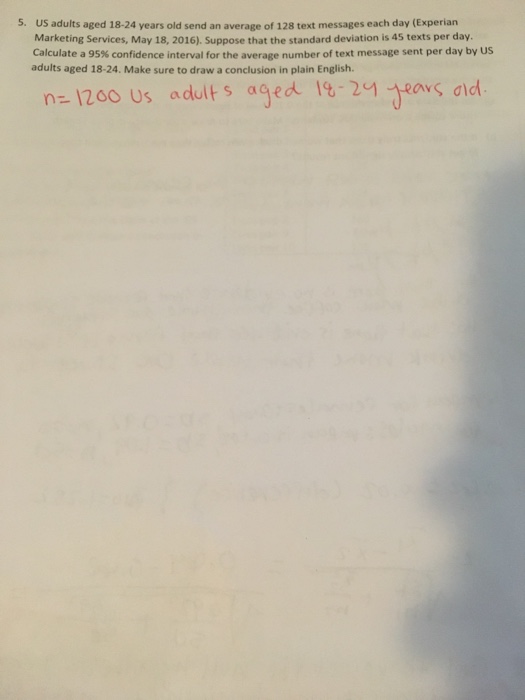 Solved US adults aged 18-24 years old send an average of 128 | Chegg.com