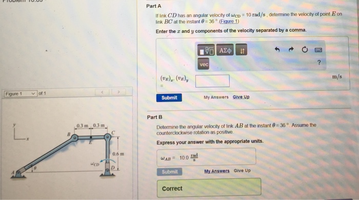 Solved It link CD has an angular velocity of omega_CD = 10 | Chegg.com