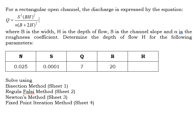 Solved For a rectangular open channel, the discharge is | Chegg.com