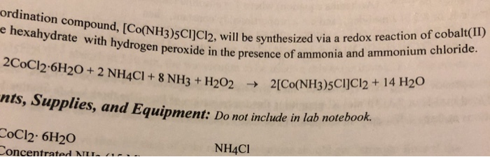Solved ordination compound, [Co(NH3)5CI]CI2, will be | Chegg.com