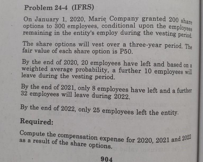 Solved Problem 24-4 (IFRS) On January 1, 2020, Marie Company | Chegg.com