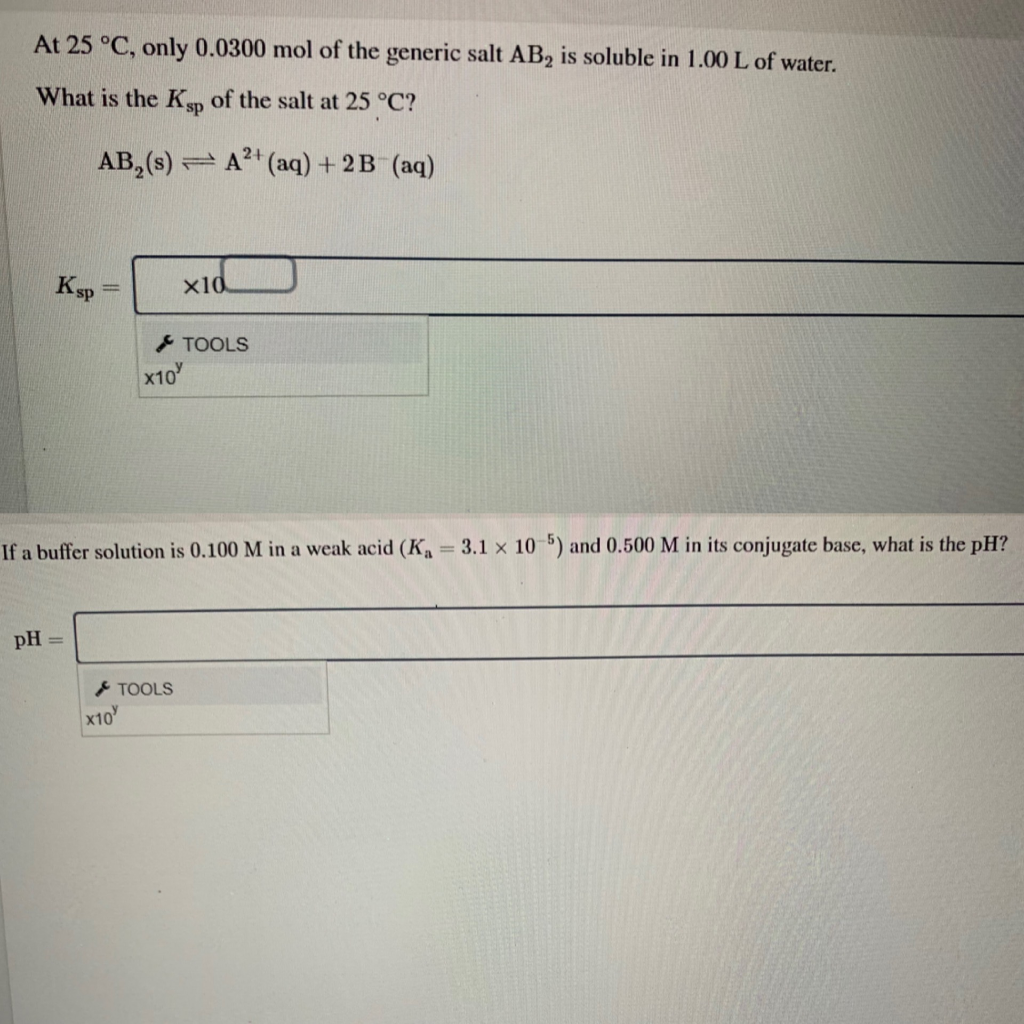Solved At 25 °C, only 0.0300 mol of the generic salt AB, is | Chegg.com