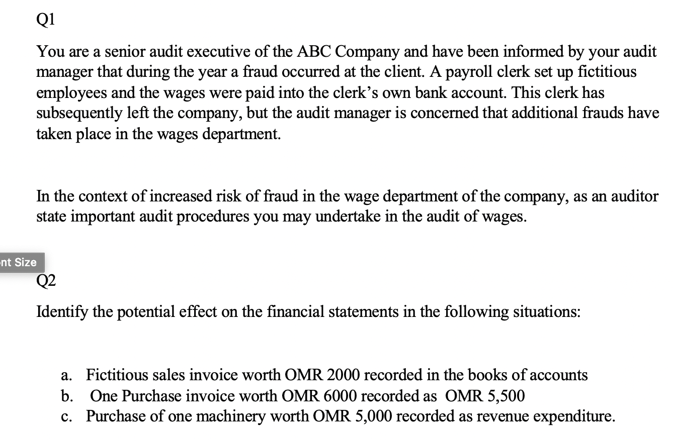 Solved Q1 You are a senior audit executive of the ABC | Chegg.com