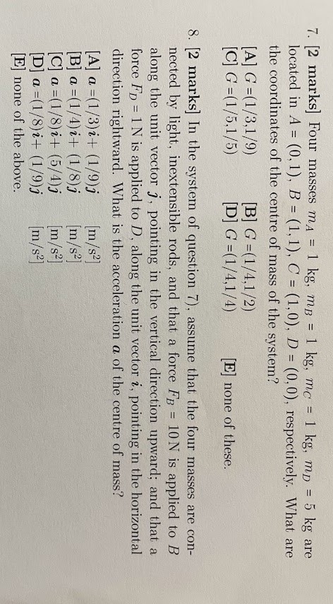 Solved [2 marks] Four masses | Chegg.com