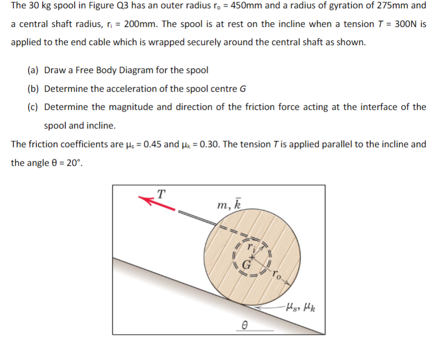 Solved The 30 kg spool in Figure Q3 has an outer radius | Chegg.com