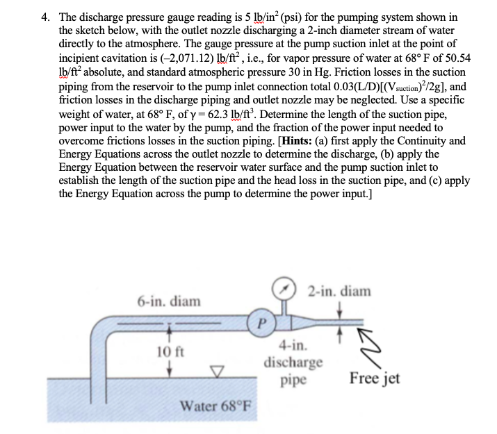 Solved 4. The discharge pressure gauge reading is 5 lb/in2 | Chegg.com